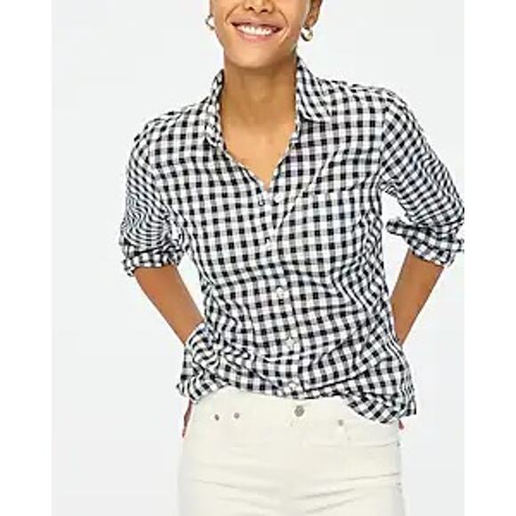 J. Crew | Tops | J Crew Navy Gingham Button Up Shirtsize 6 | Poshmark